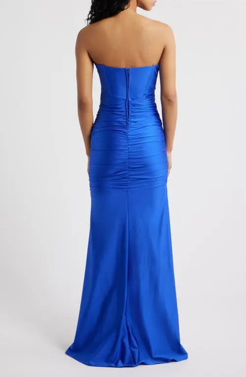 EMERALD SUNDAE Stretch Satin Corset Gown - Cobalt