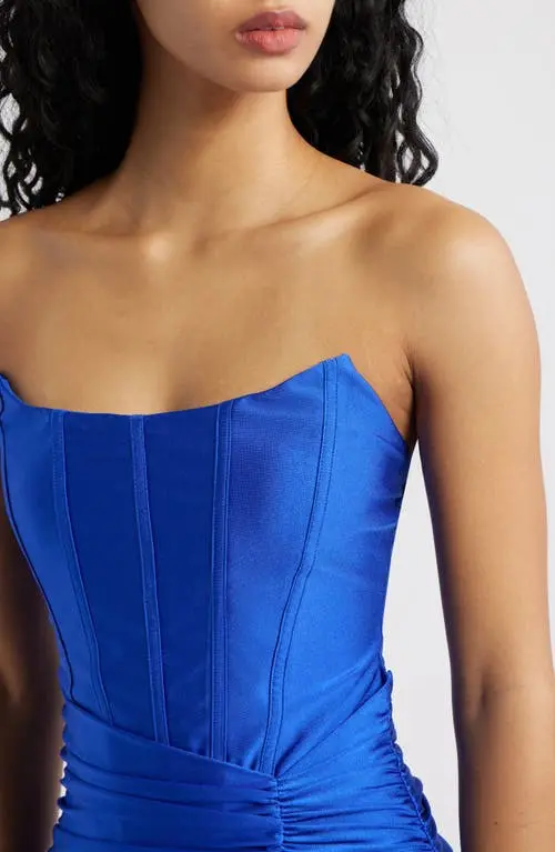 EMERALD SUNDAE Stretch Satin Corset Gown - Cobalt