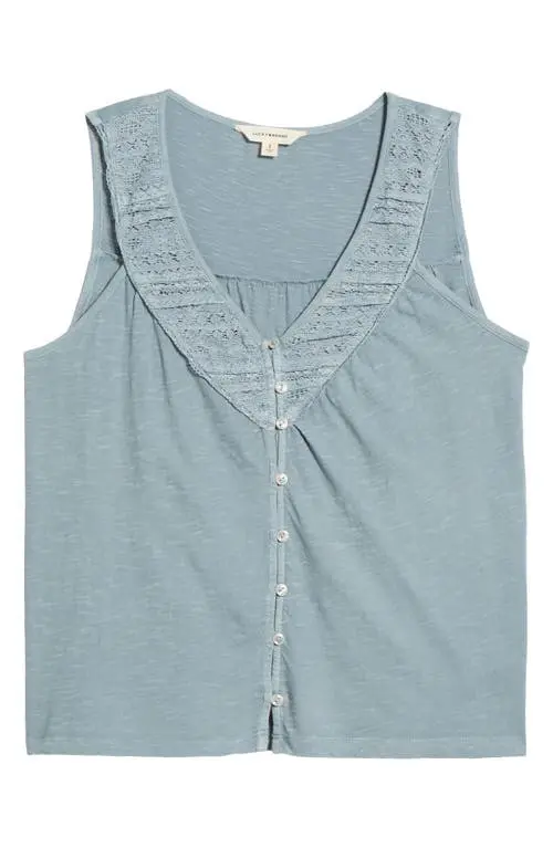 Lucky Brand Lace Trim Cotton Blend Top - Dusty Blue