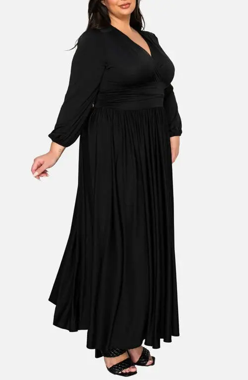 L I V D Solene Empire Waist Long Sleeve Maxi Dress - Black