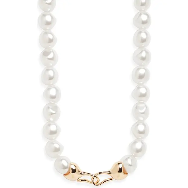 OPEN EDIT Faux Pearl Necklace - White- Gold