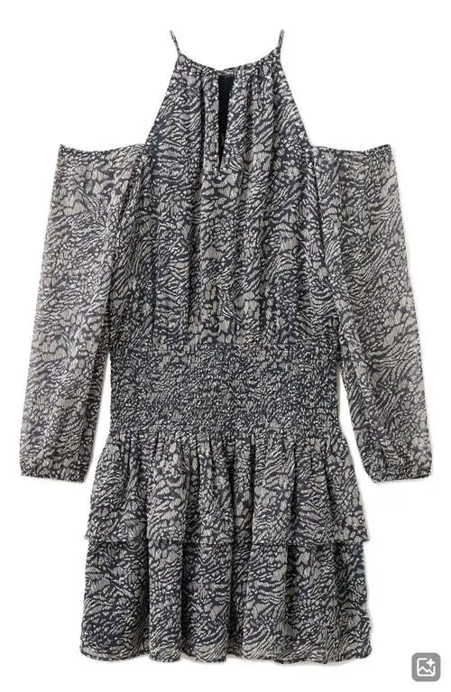 Mango Long Sleeve Cold Shoulder Minidress