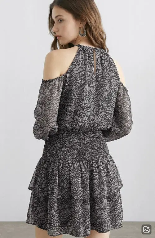 Mango Long Sleeve Cold Shoulder Minidress