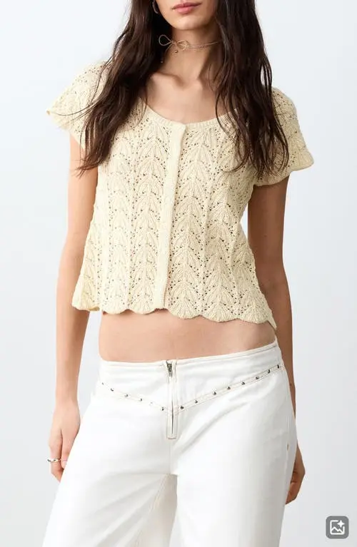 Mango Open Stitch Knit Button-up Shirt - Yellow