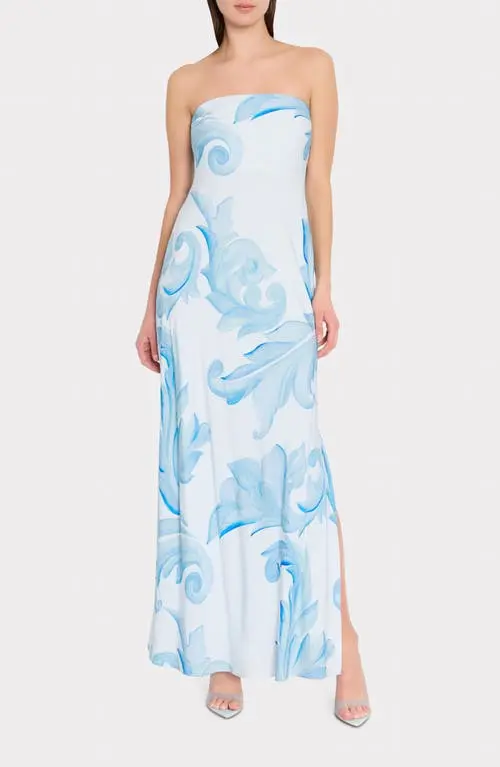 MILLY Vera Floral Print Strapless Dress - Light Blue
