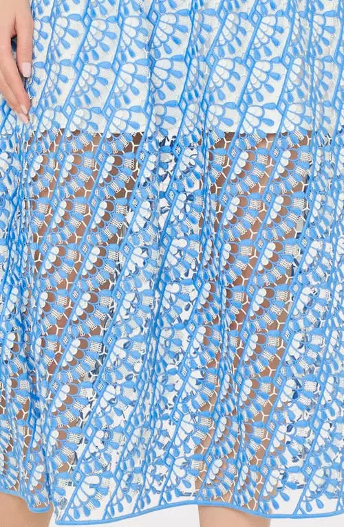 MILLY Embroidered A-line Midi Dress