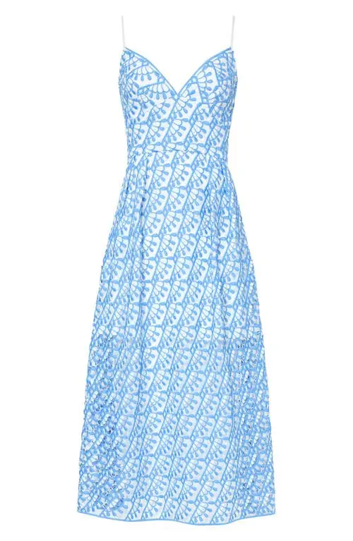 MILLY Embroidered A-line Midi Dress