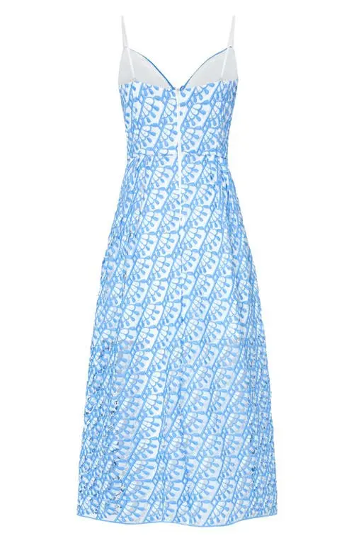 MILLY Embroidered A-line Midi Dress