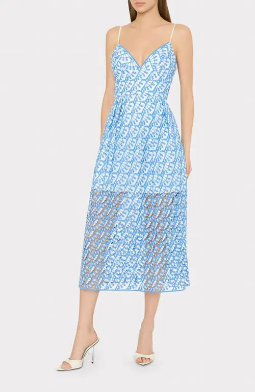 MILLY Hazel Embroidered Midi Dress - Blue