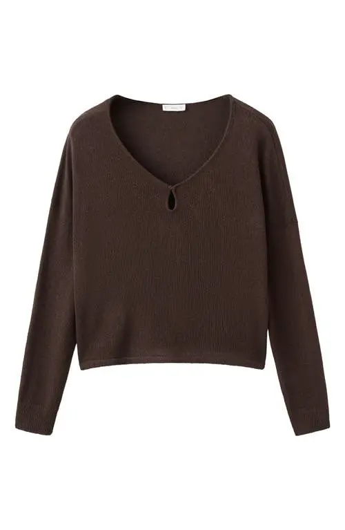 Mango Semisheer V-neck Crop Sweater - Brown