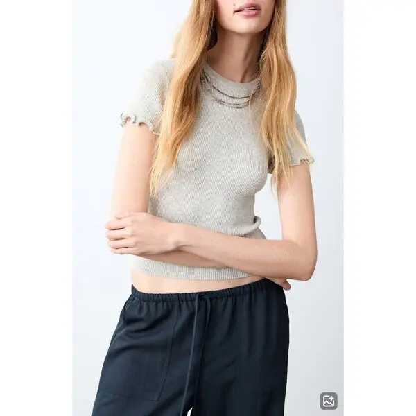 Mango Short Sleeve Rib Top