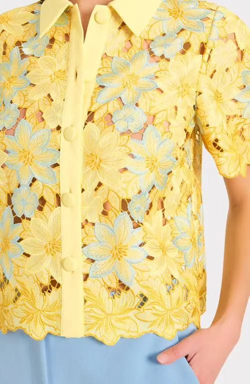 MILLY Addison Floral Lace Button-up Shirt - Yellow Multi
