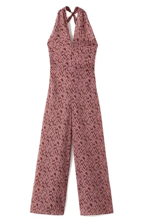 Mango Floral Print Wide Leg Jumpsuit - Red