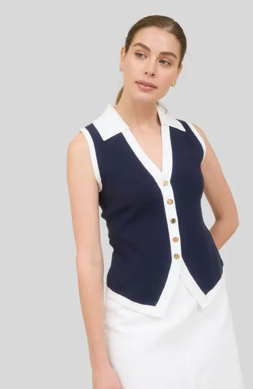ZOE AND CLAIRE Sleeveless Contrast Sweater
