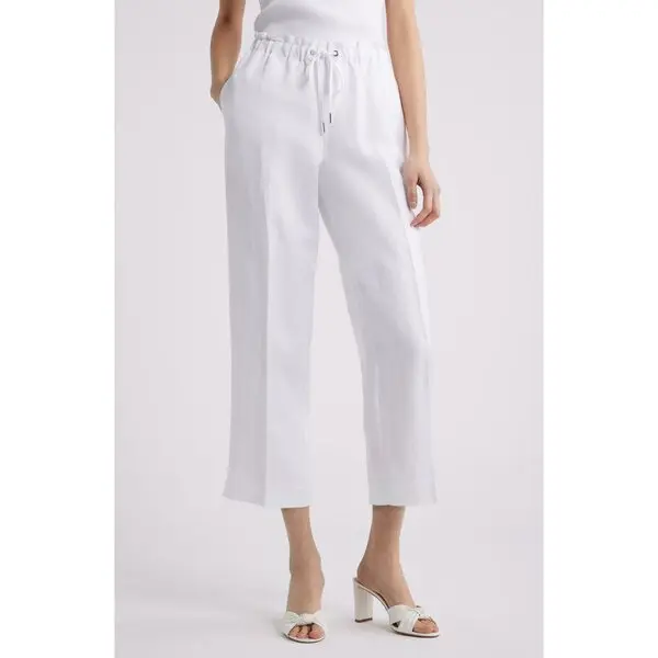 Anne Klein Linen-blend Drawstring Pants - Crisp White