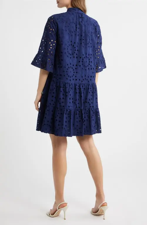 Anne Klein Eyelet Embroidered Tiered Cotton Dress