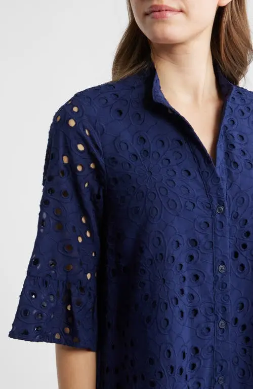 Anne Klein Eyelet Embroidered Tiered Cotton Dress