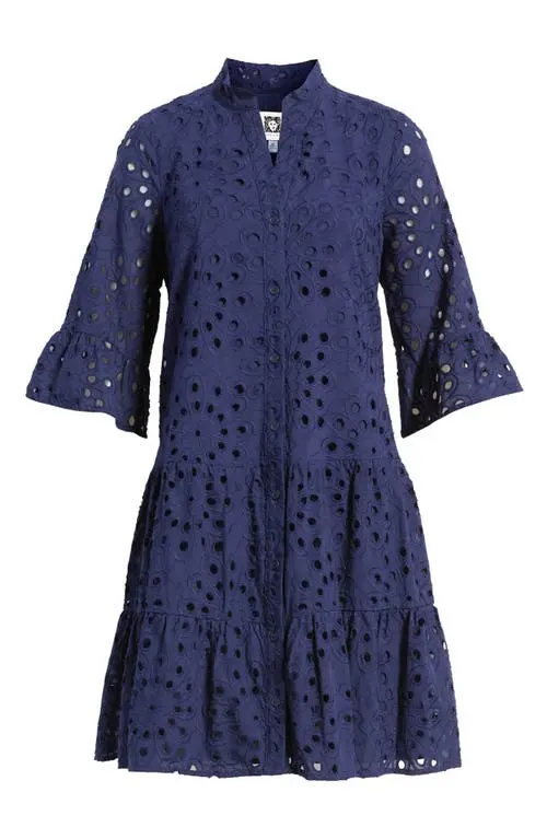 Anne Klein Eyelet Embroidered Tiered Cotton Dress