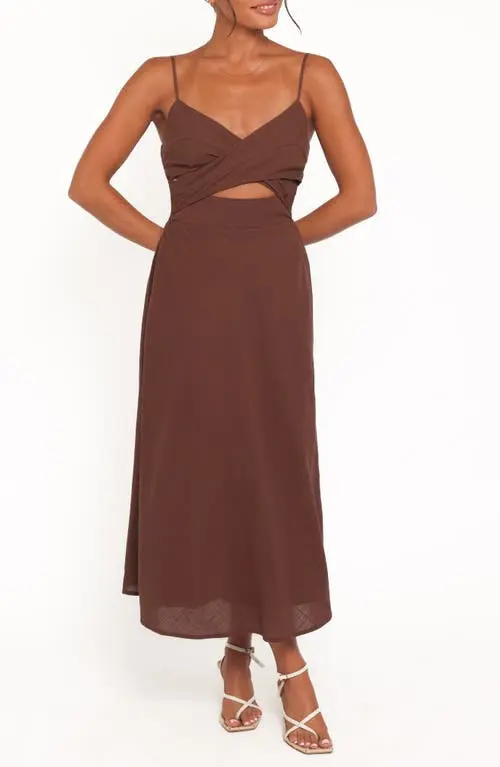 PETAL & PUP Elvina Cutout Midi Dress - Brown