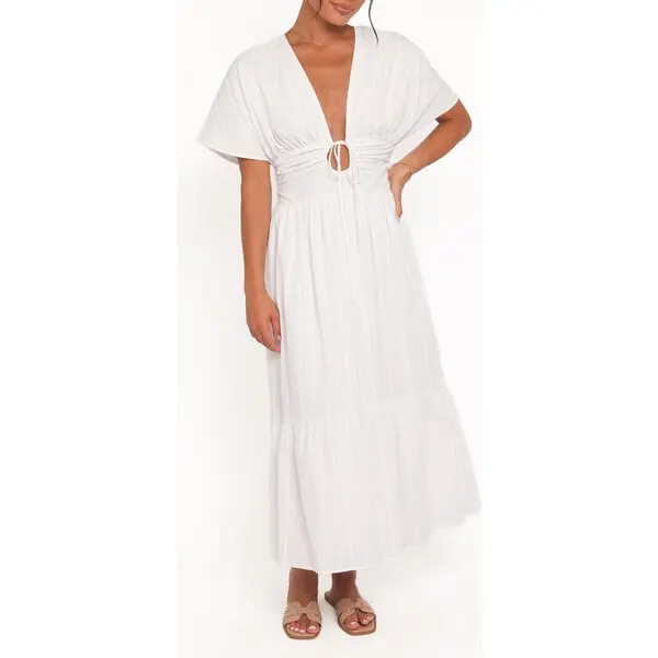 PETAL & PUP Edel Plunge Neck Cotton Maxi Dress - White