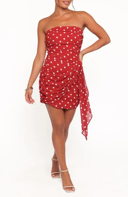 PETAL & PUP Kristen Polka Dot Strapless Minidress - Red Polka Dot