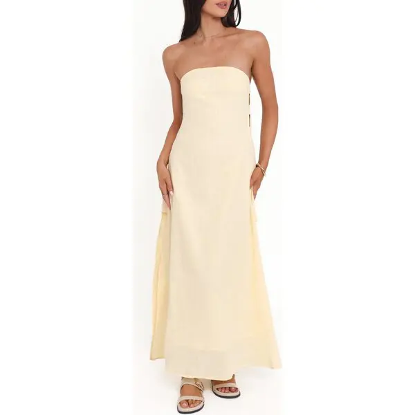 PETAL & PUP Cyrus Strapless Cutout Maxi Dress - Butter Yellow