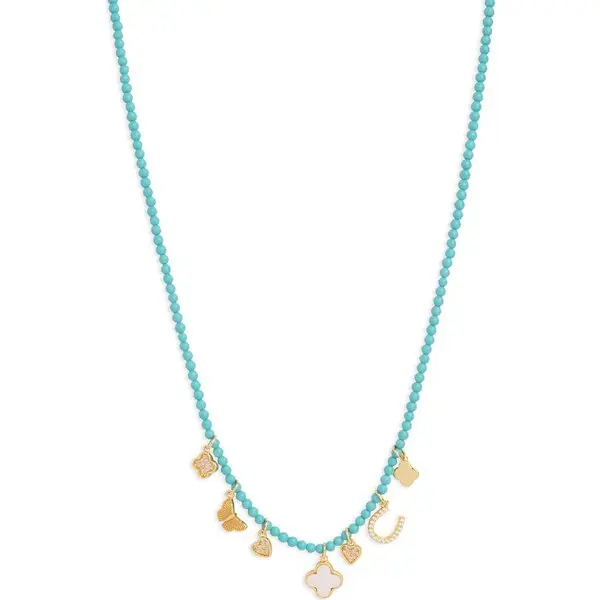 Argento Vivo Turquoise Beaded Charm Necklace - Turquoise/gold