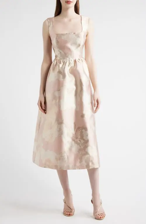 Anne Klein Metallic Floral Print Midi Dress