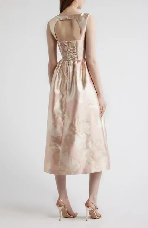 Anne Klein Metallic Floral Print Midi Dress