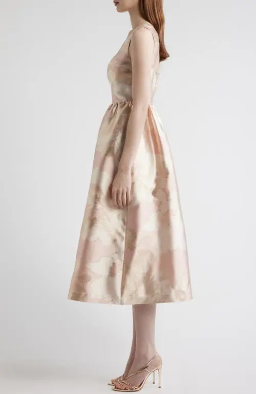 Anne Klein Metallic Floral Print Midi Dress