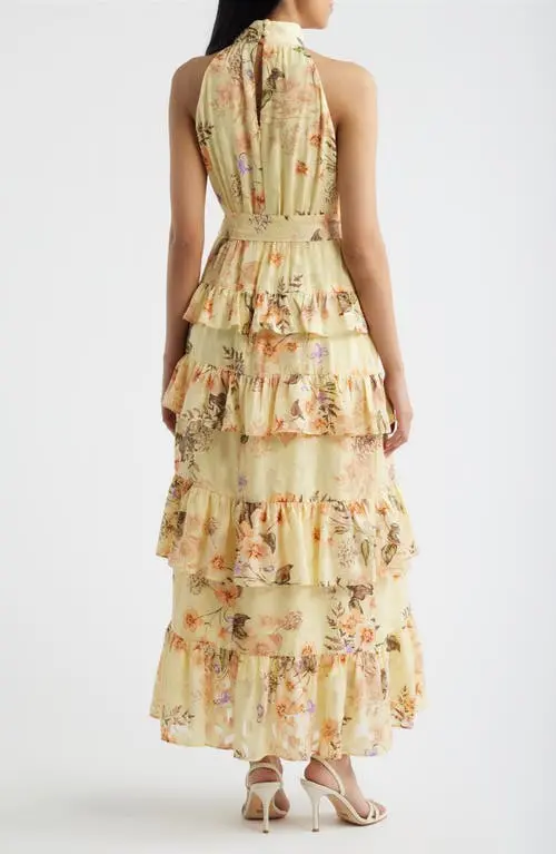 Anne Klein Tiered Ruffle Sleeveless Chiffon Maxi Dress
