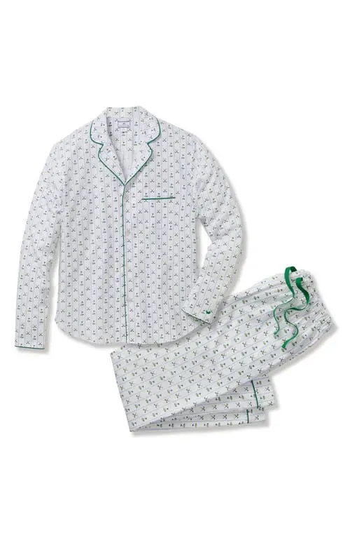PETITE PLUME Fairway Stripe Woven Cotton Twill Classic Pajama Set - White