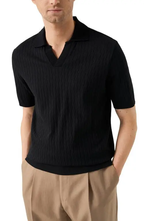 Eton Open Collar Jacquard Polo - Black