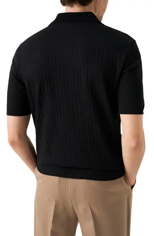 Eton Open Collar Jacquard Polo - Black