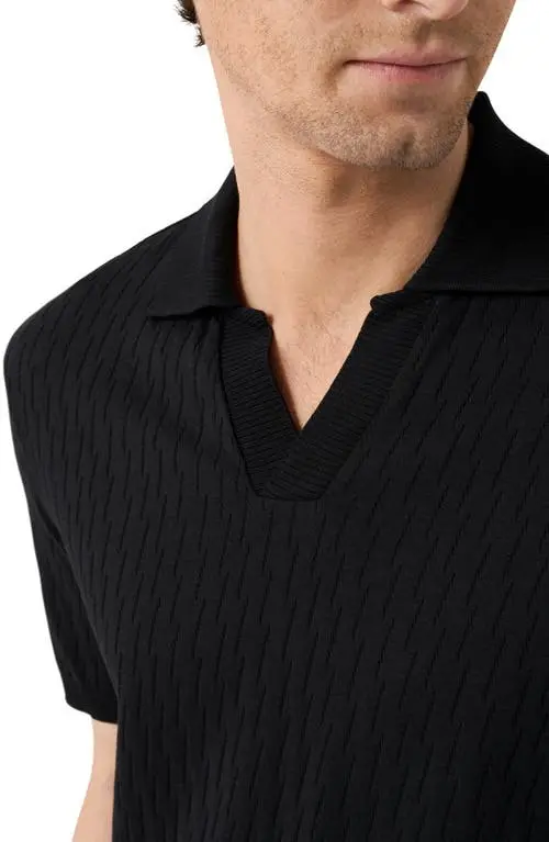 Eton Open Collar Jacquard Polo - Black
