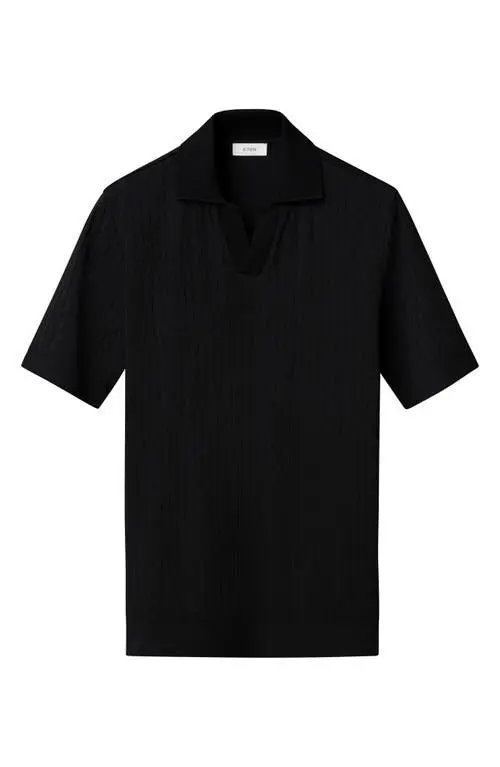 Eton Open Collar Jacquard Polo - Black