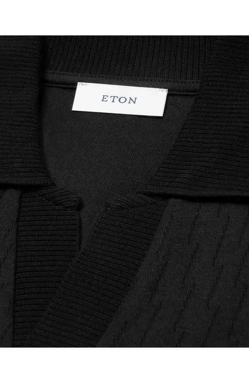 Eton Open Collar Jacquard Polo - Black