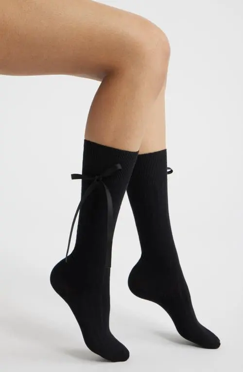 HIGH HEEL JUNGLE Satin Ribbon Crew Socks - Black