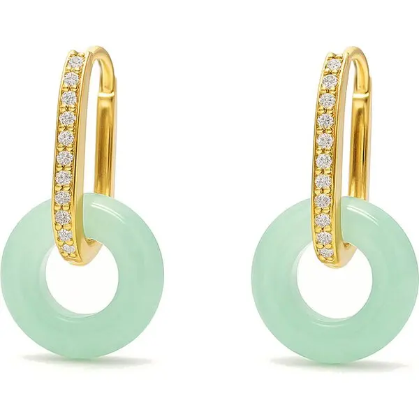 LA MENO Jade Disc Hoop Earrings - Gold