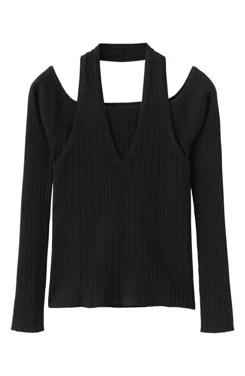 Mango Rib Halter Top - Black