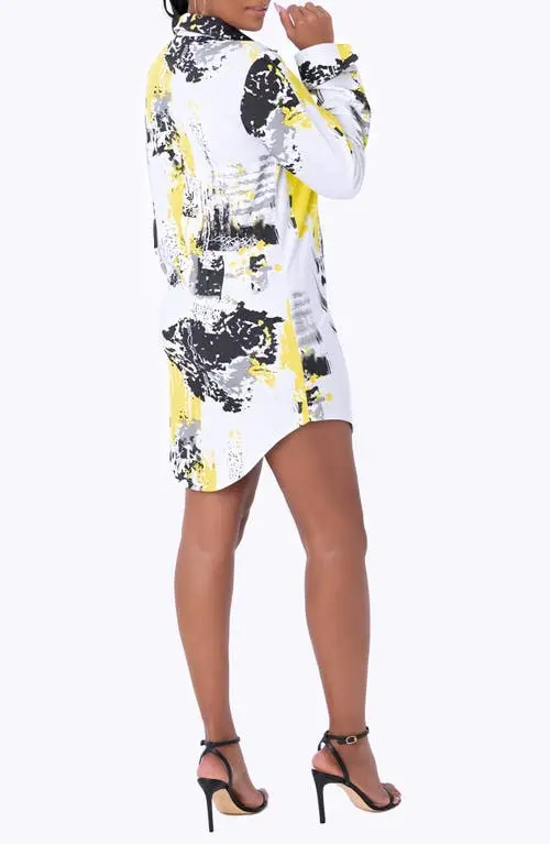 DAI MODA Unity Abstract Print Long Sleeve Mini Shirtdress