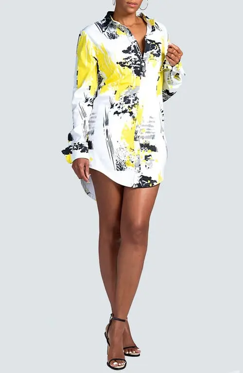 DAI MODA Unity Abstract Print Long Sleeve Mini Shirtdress