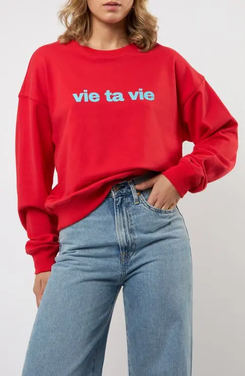 VIENS AVEC MOI Vie Ta Vie Cotton Graphic Sweatshirt - Red