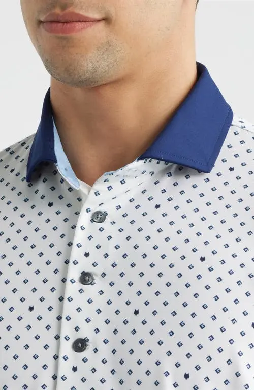 Greyson G Squared Neat Logo Print Performance Golf Polo - Arctic