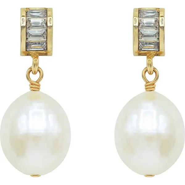 LA MENO Serene Freshwater Pearl Drop Earrings - Gold