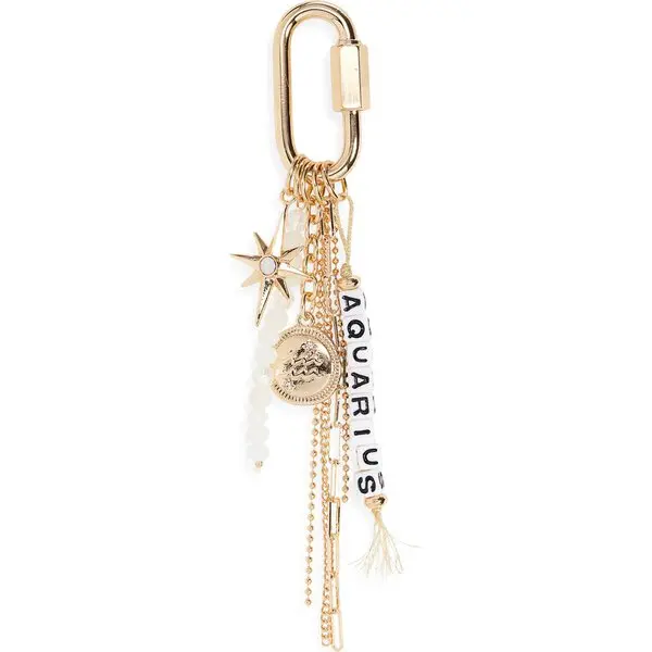 Chelsea28 Zodiac Bead Bag Charm - Aquarius- White Multi- Gold
