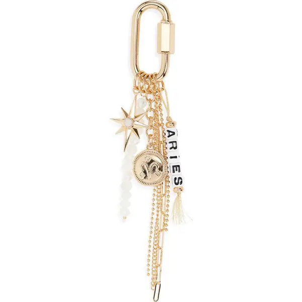 Chelsea28 Zodiac Bead Bag Charm - Aries- White Multi- Gold