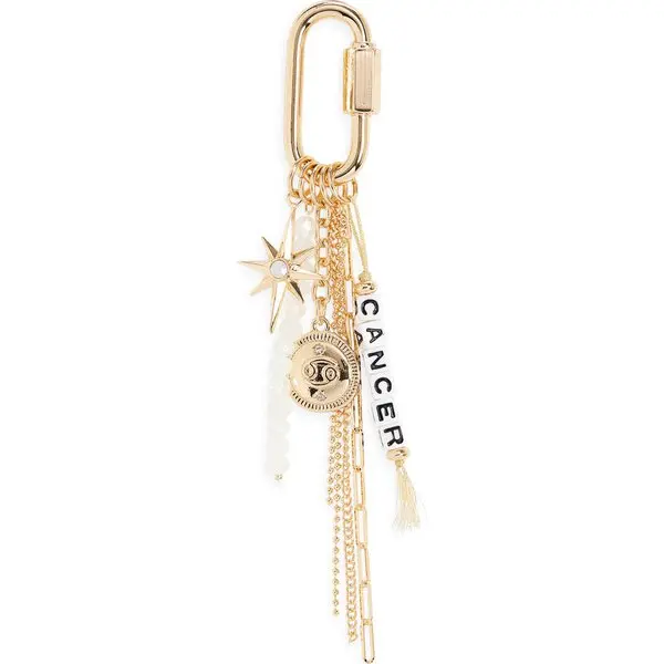Chelsea28 Zodiac Bead Bag Charm - Cancer- White Multi- Gold