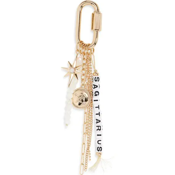 Chelsea28 Zodiac Bead Bag Charm - Sagittarius- White Multi- Gold