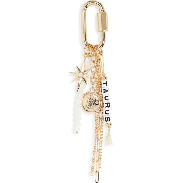 Chelsea28 Zodiac Bead Bag Charm - Taurus- White Multi- Gold